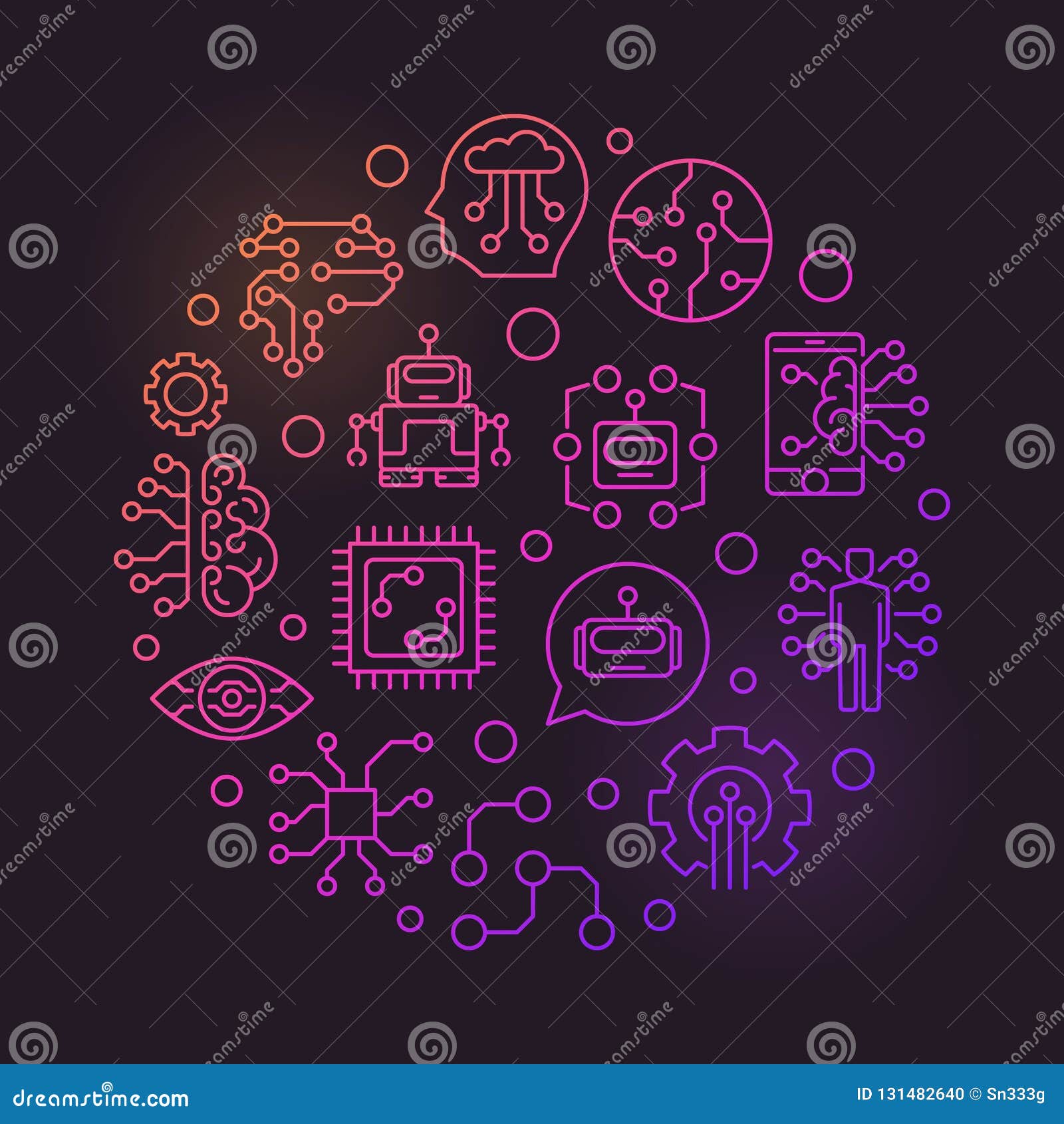 Future Round Vector Creative Illustration in Thin Line Style Stock ...