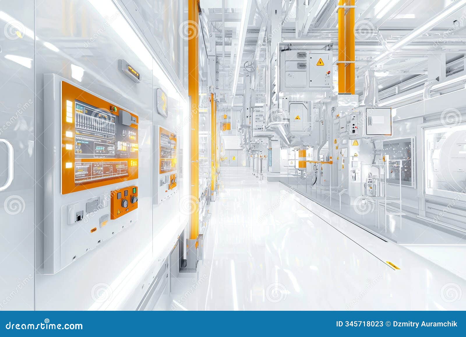 Future Semiconductor Manufacturing Factory or Laboratory Interior with ...