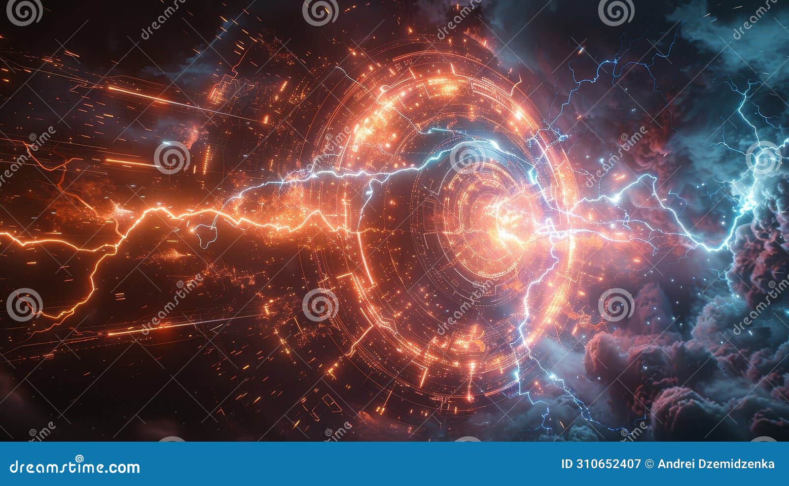 Future Shield with Lightning on a Dark Background with a Glowing Effect ...