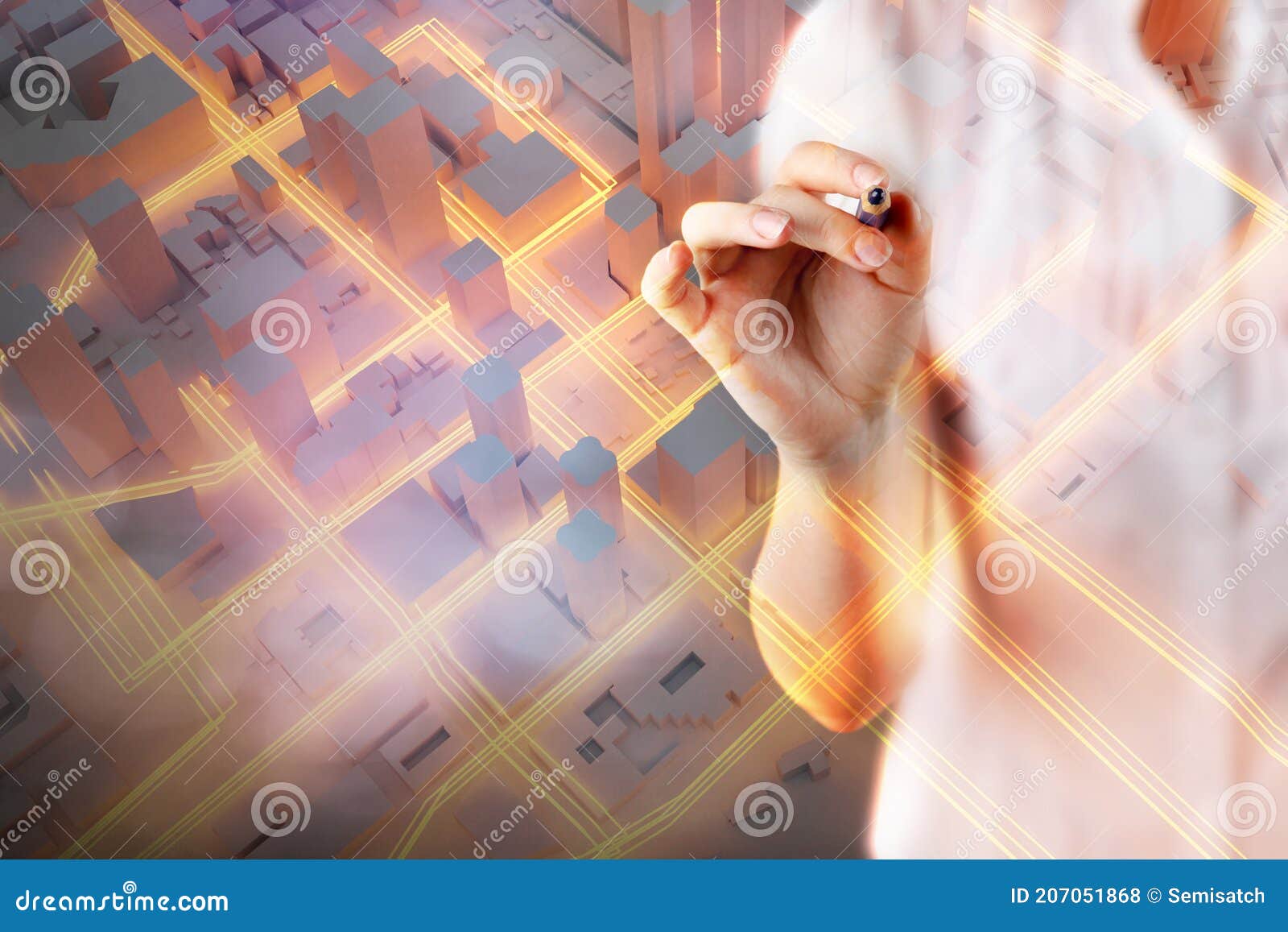 Future Smart City Concept, Urban and Futuristic Technology Flow ...