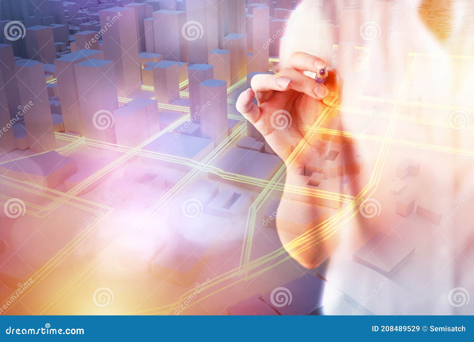 Future Smart City Concept, Urban and Futuristic Technology Flow ...