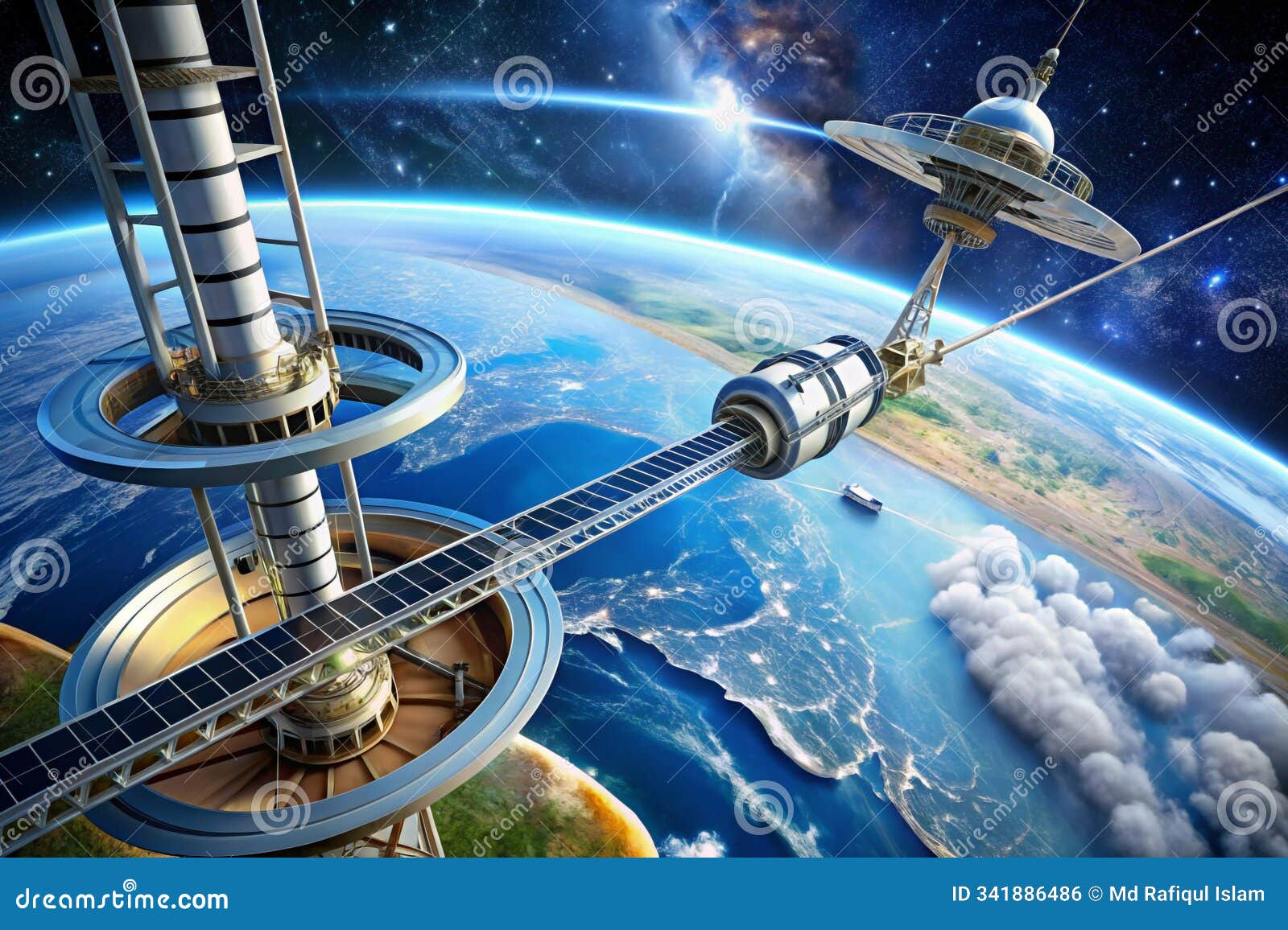 Space Elevator Vector Illustration. Transport And Sightseeing Using ...
