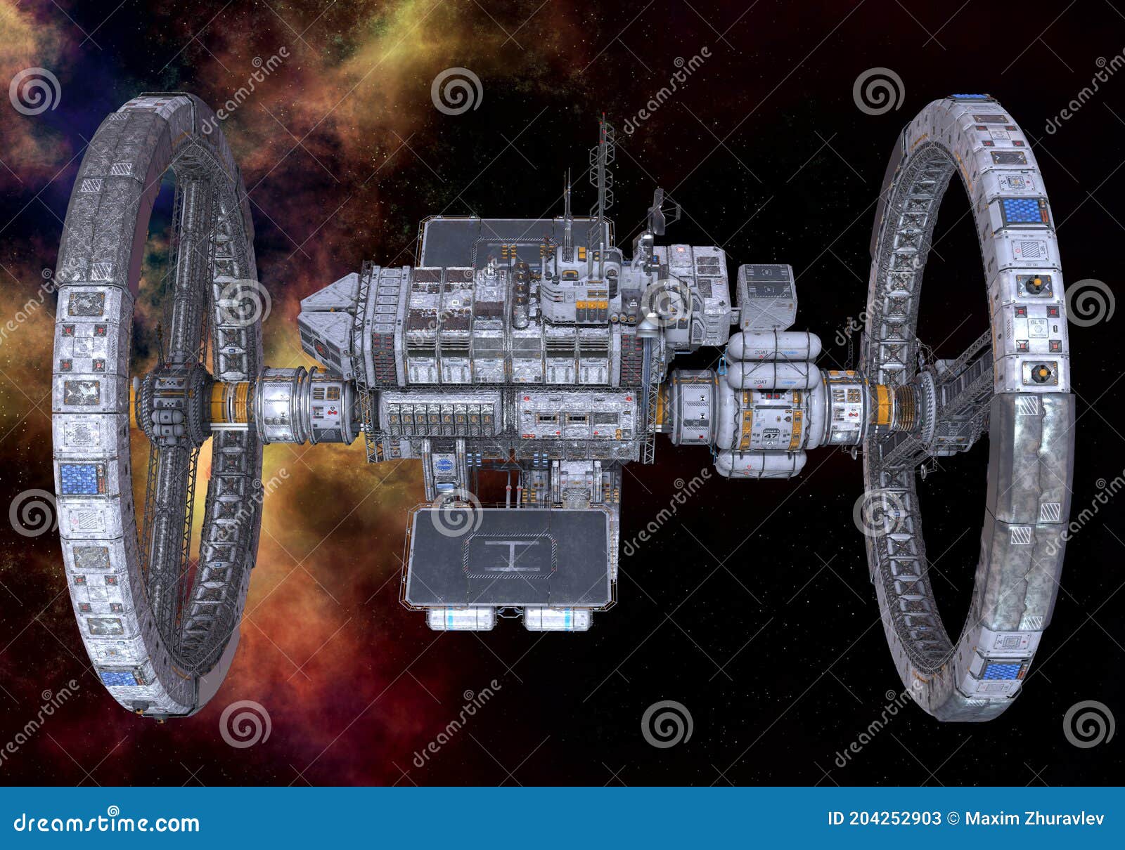 Future Space Station in Deep Space 3d Illustration Stock Illustration ...