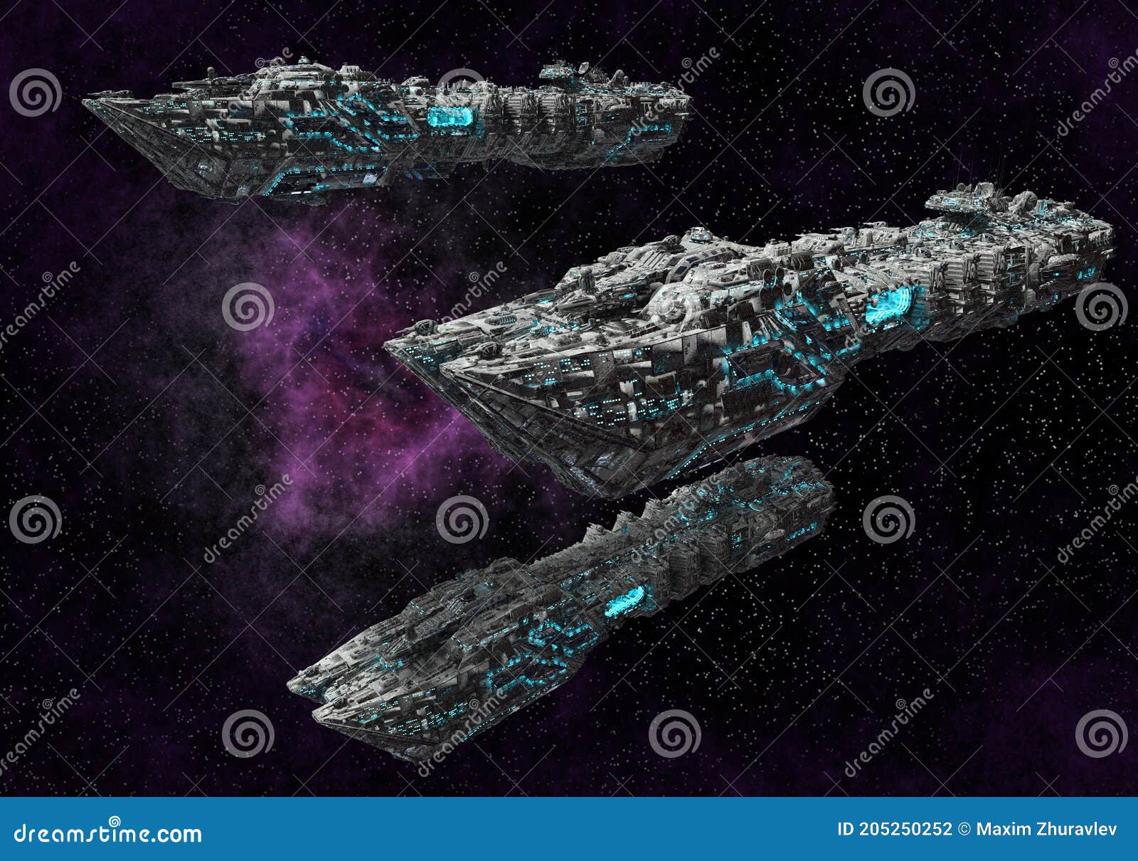 Future Spaceships in Deep Space 3d Illustration Stock Illustration ...