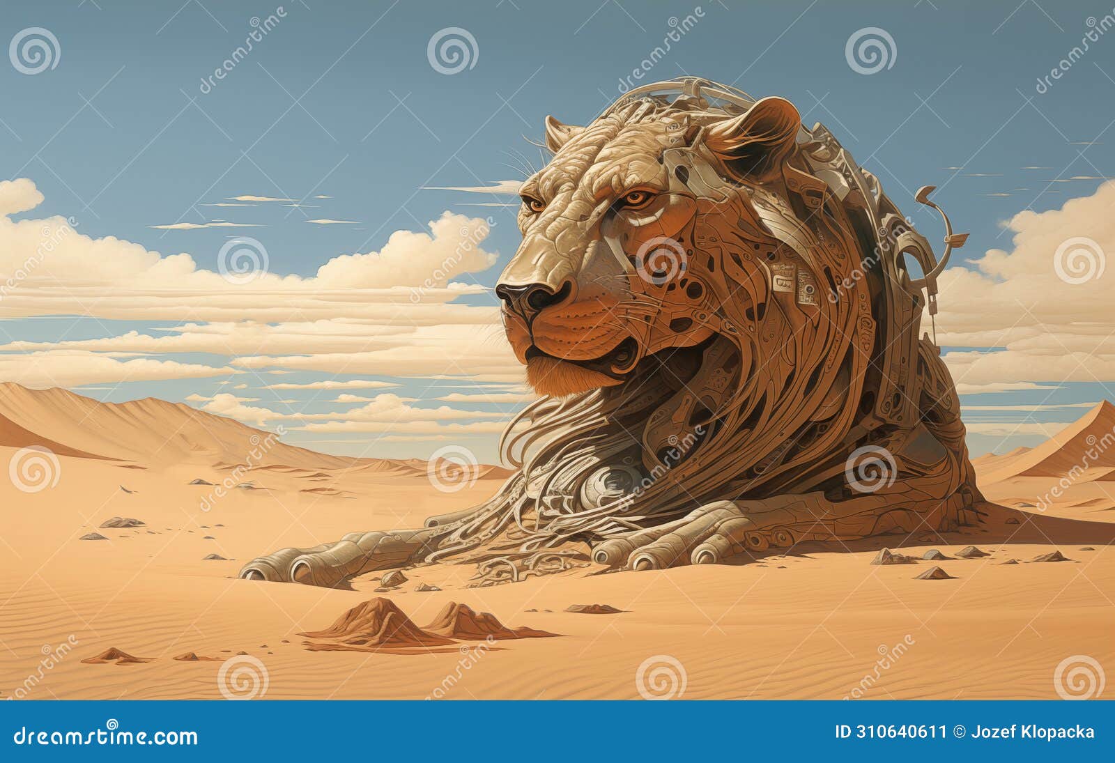 Future Statue of a Lion on the Desert. Stock Image - Image of future ...