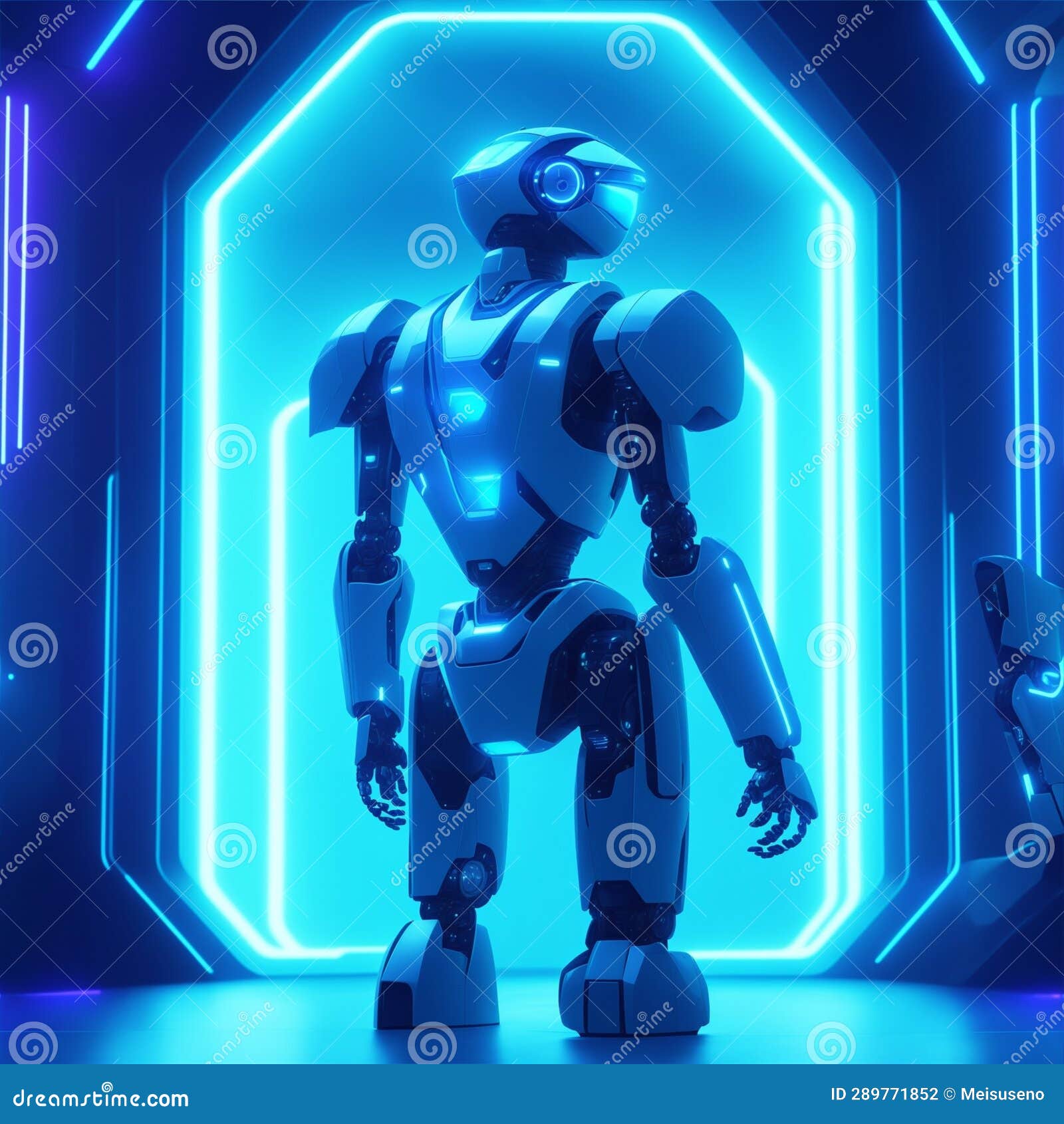 Future Tech Advanced Robot, on Neon Blue Color Background Stock ...