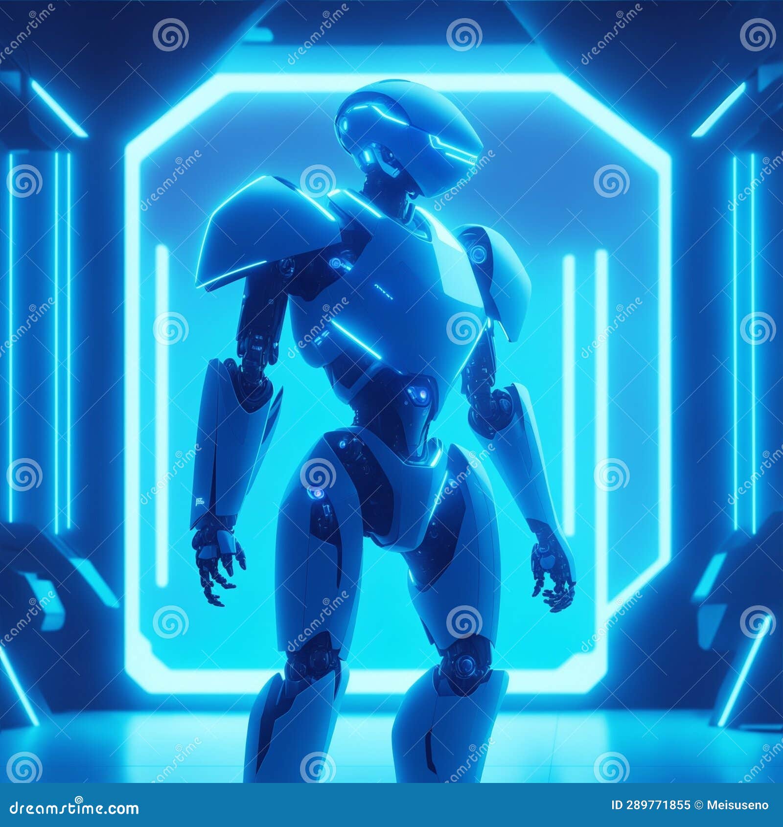 Future Tech Advanced Robot, on Neon Blue Color Background Stock ...