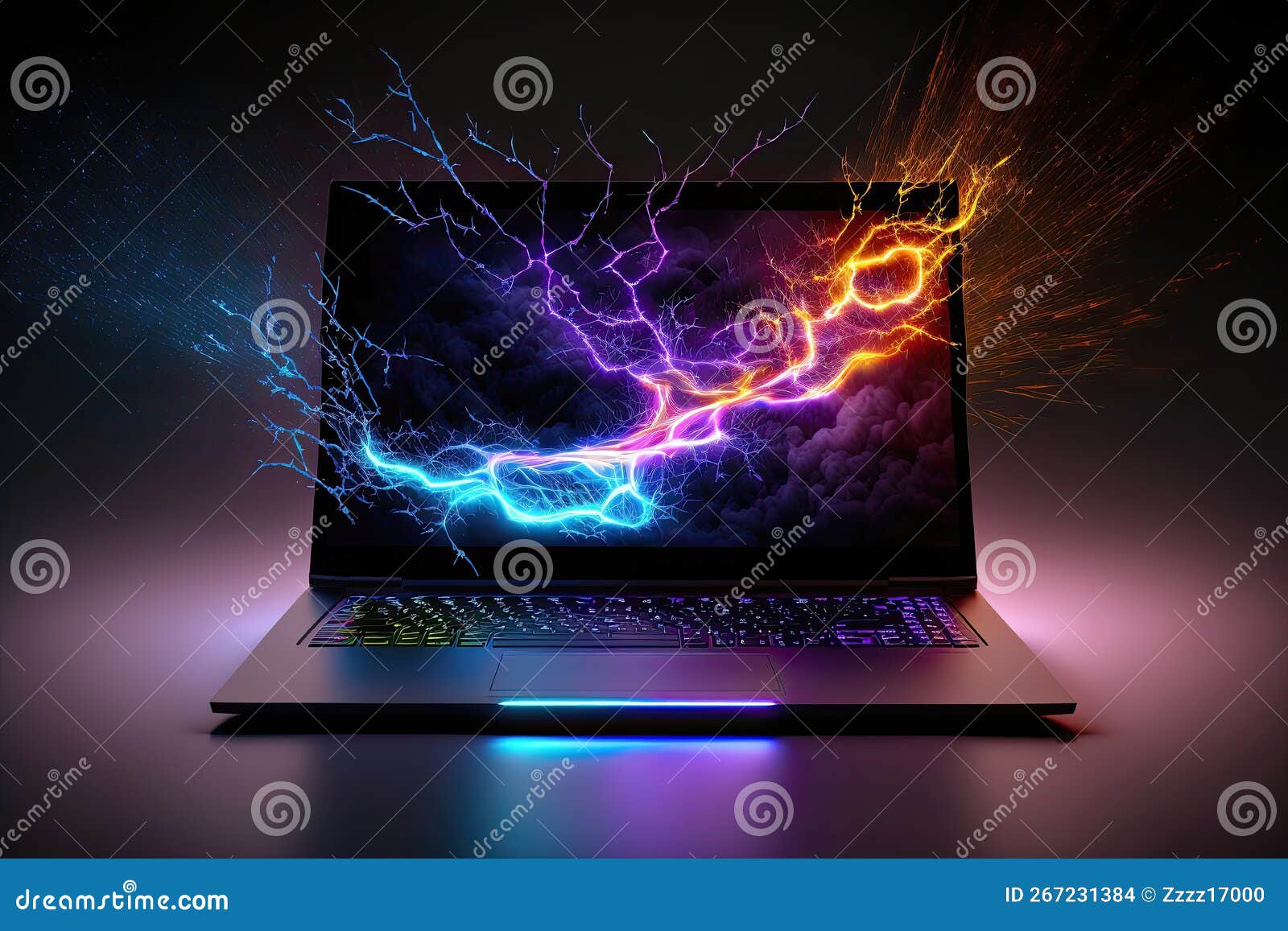 Future-Tech Laptop: Cyberspace and Colorful Lightning. Generative AI ...