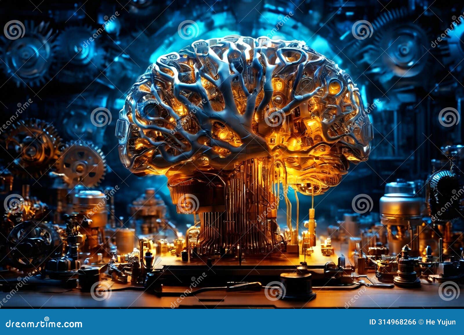 Future Tech: the Marvel of a Mechanical Brain Stock Illustration ...