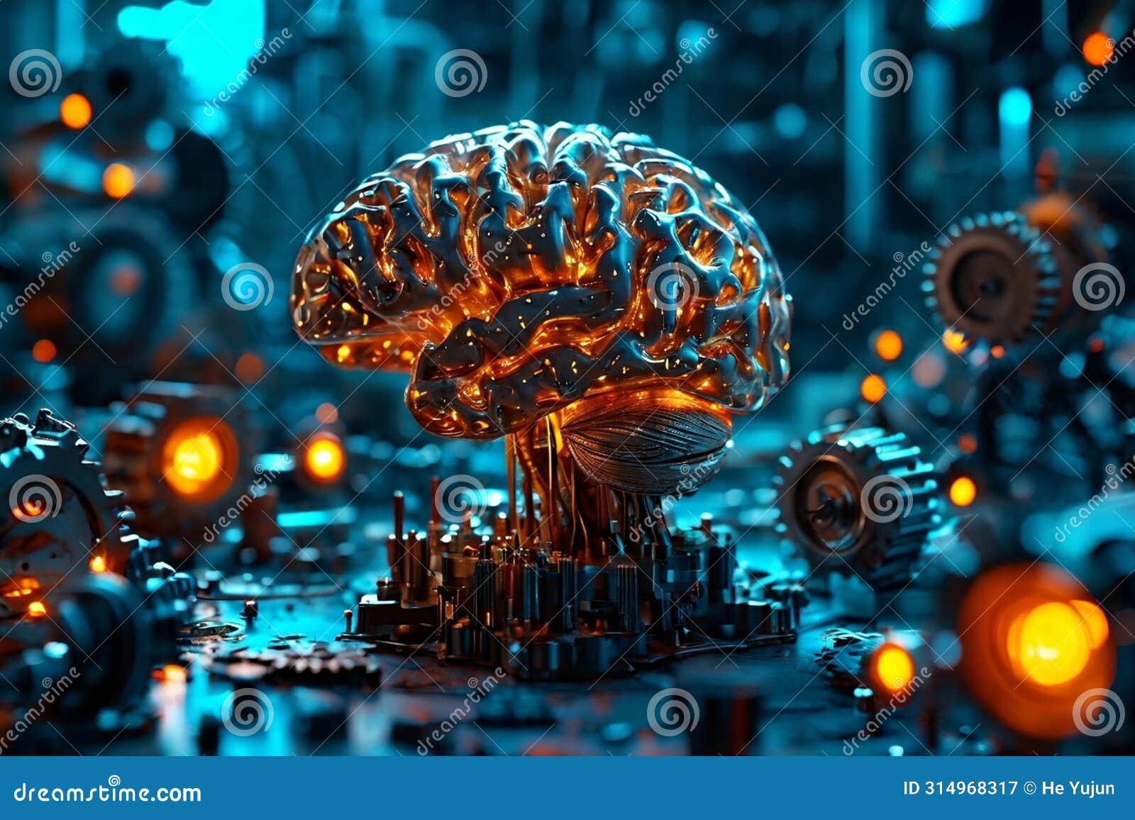 Future Tech: the Marvel of a Mechanical Brain Stock Illustration ...