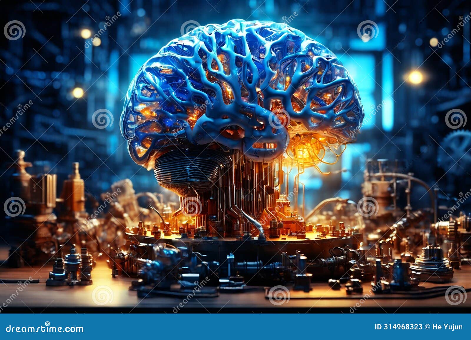 Future Tech: the Marvel of a Mechanical Brain Stock Illustration ...
