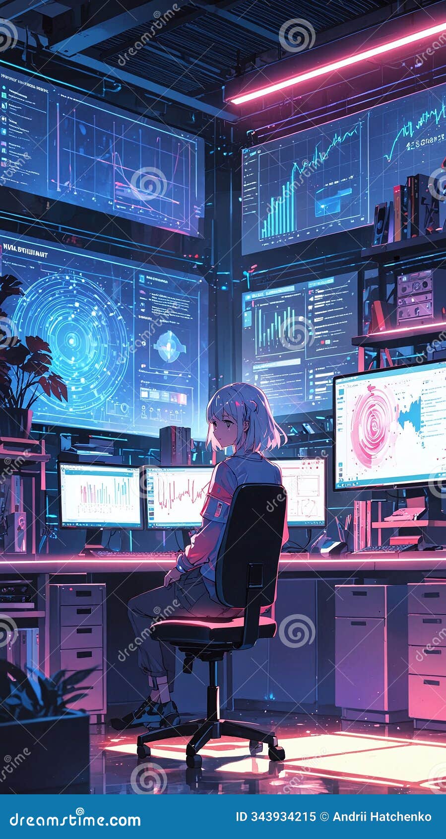 Future Tech Office Scene with Anime Characters Using Advanced AI ...