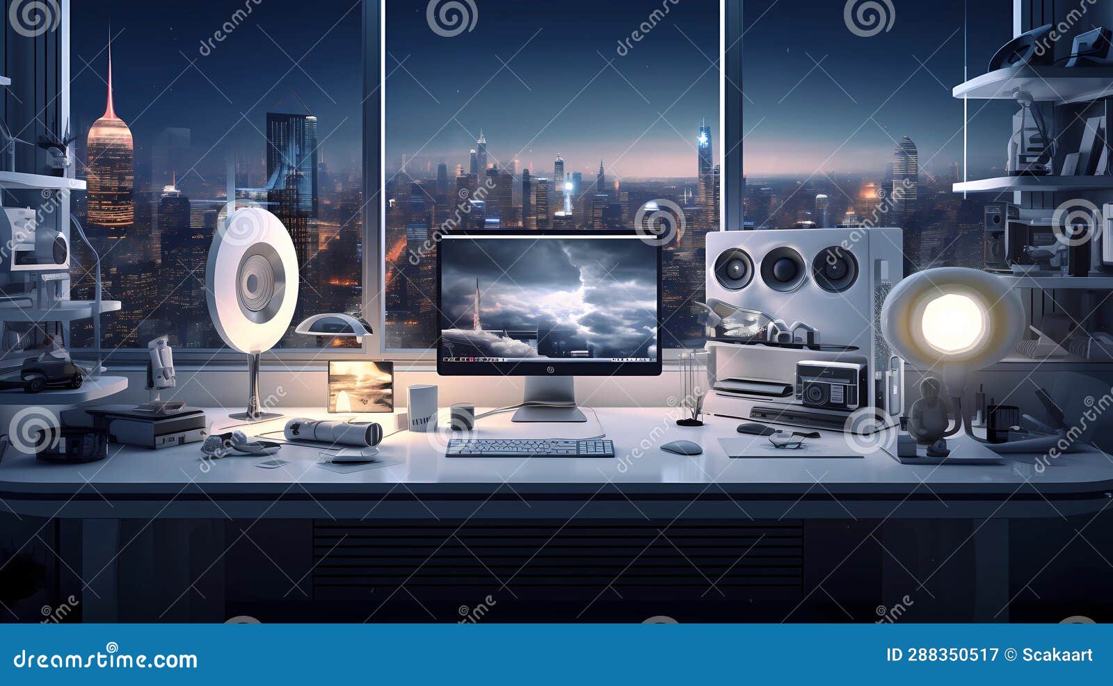 Future-Tech Workspace: Sleek High-Tech Devices in Modern Minimalistic ...