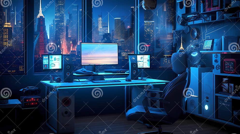 Future-Tech Workspace: Sleek High-Tech Devices in Modern Minimalistic ...