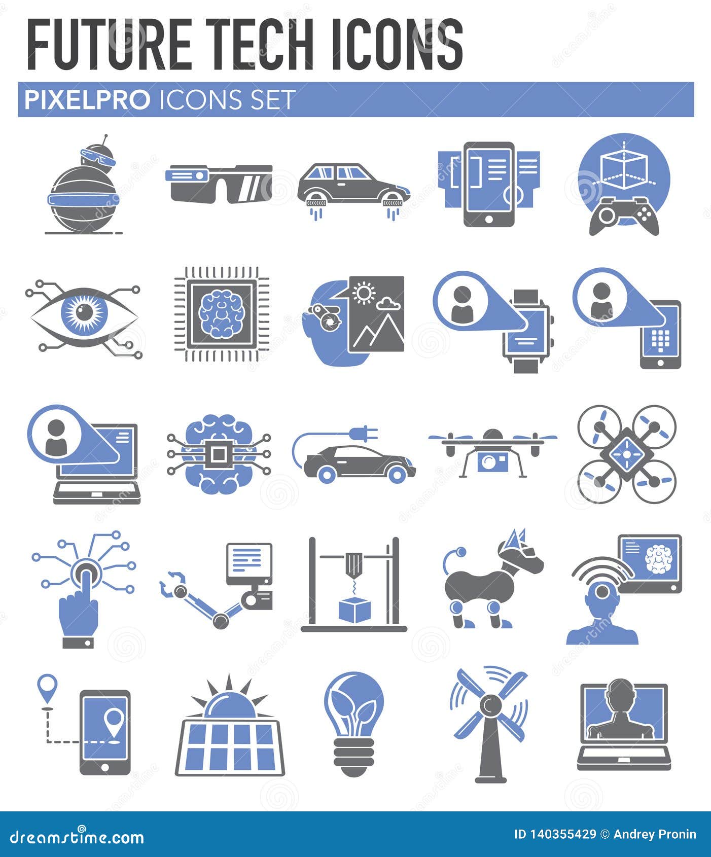 Future Technologies Icons Set on White Background for Graphic and Web ...
