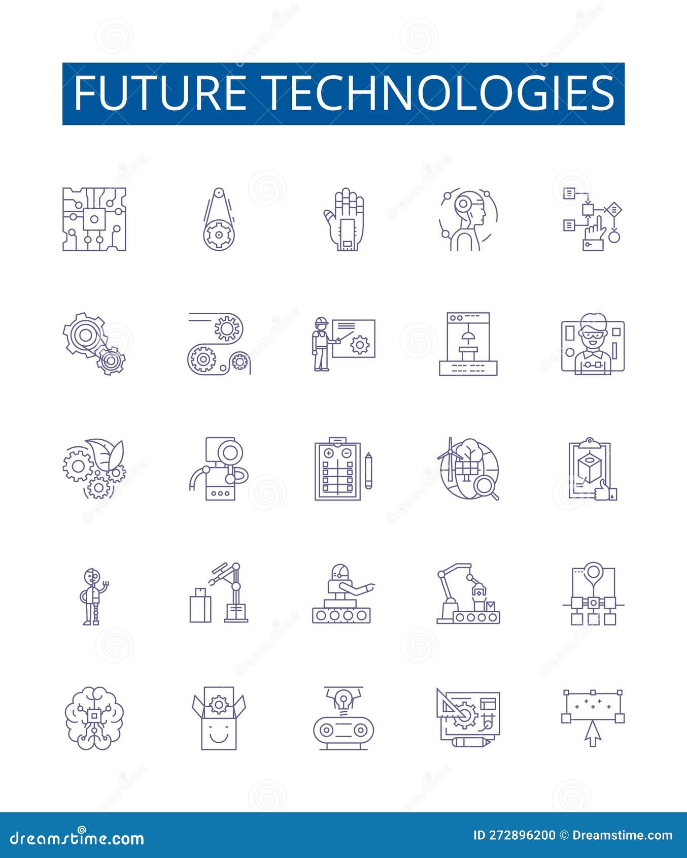 Future Technologies Line Icons Signs Set. Design Collection of Artificial, Intelligence ...