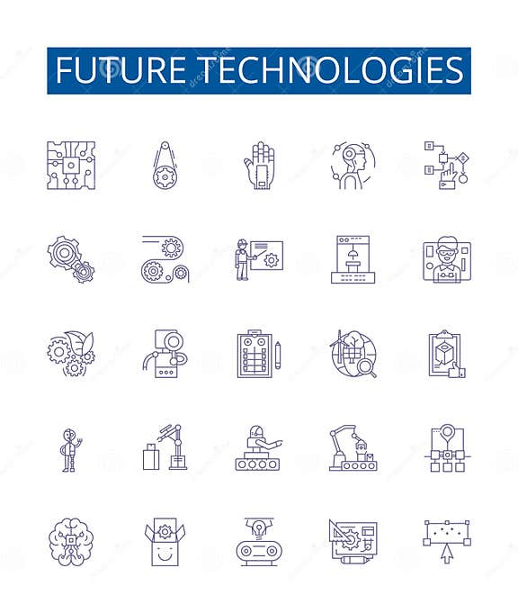 Future Technologies Line Icons Signs Set. Design Collection of Artificial, Intelligence ...