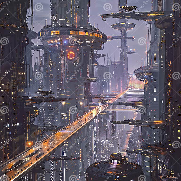 Future Technology City with Large Technical Building Stock Illustration ...