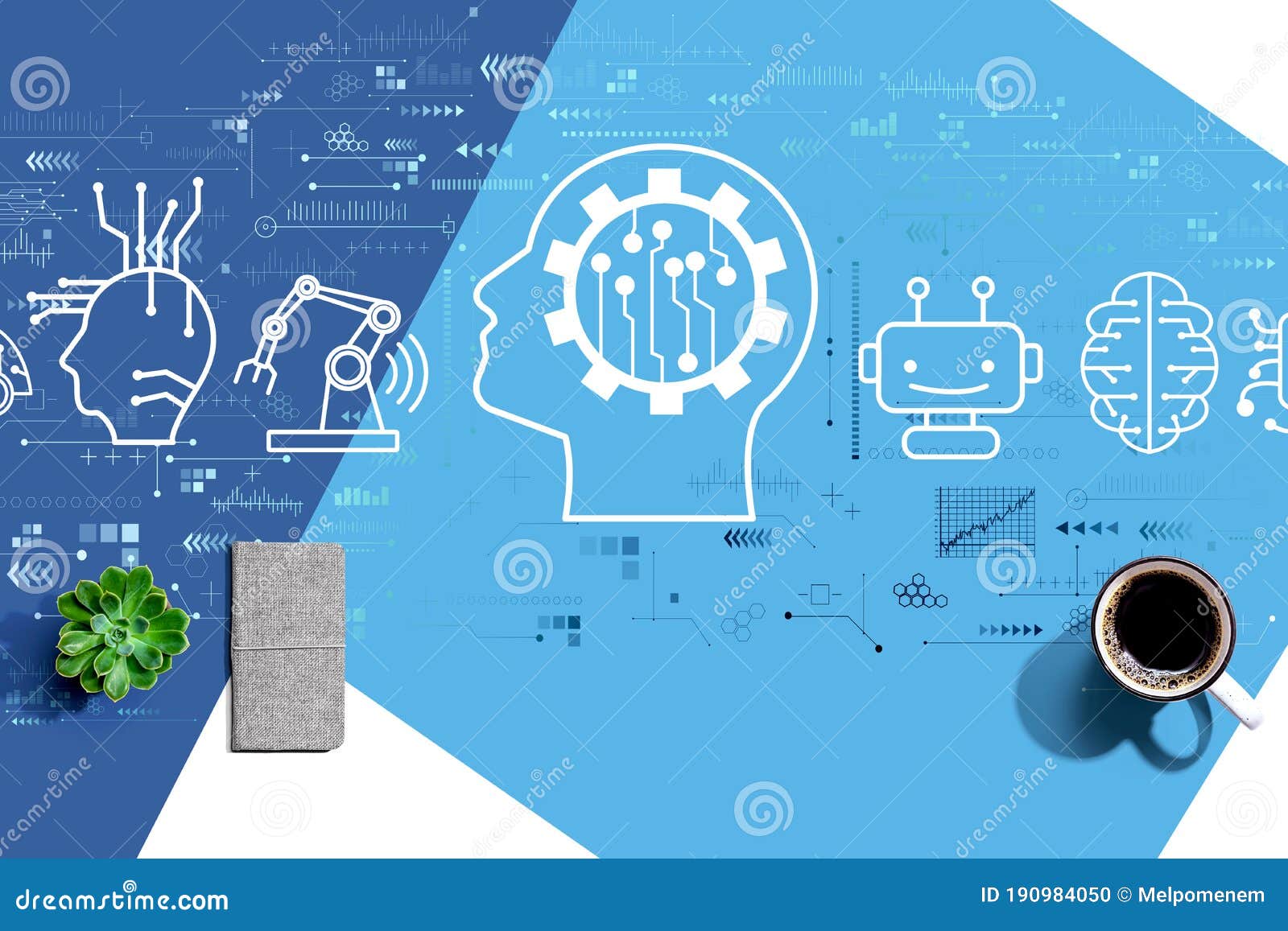 Future Technology Concept with a Cup of Coffee Stock Illustration ...