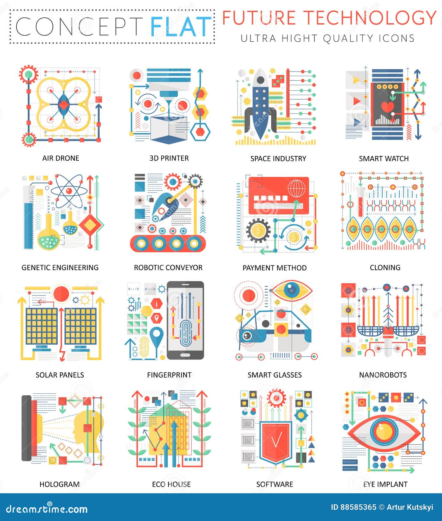 Future Technology Concept Icons Stock Vector - Illustration of global ...