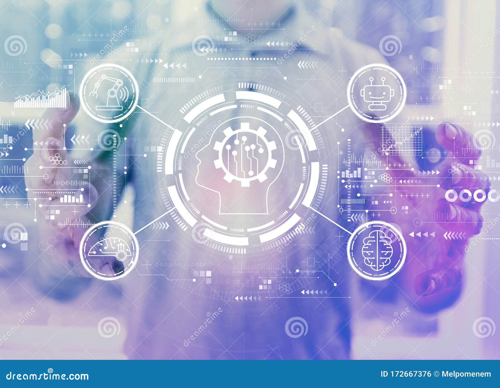 Future Technology Concept with Young Man Stock Photo - Image of ...