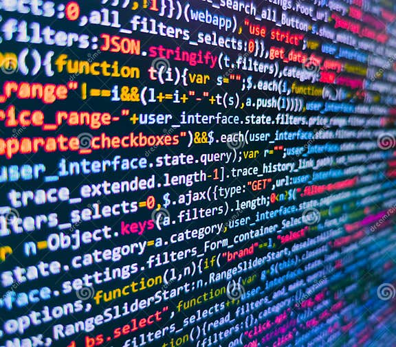 Future Technology Creation Process. Laptop Screen Show Abstract Computer Programming Code Script ...