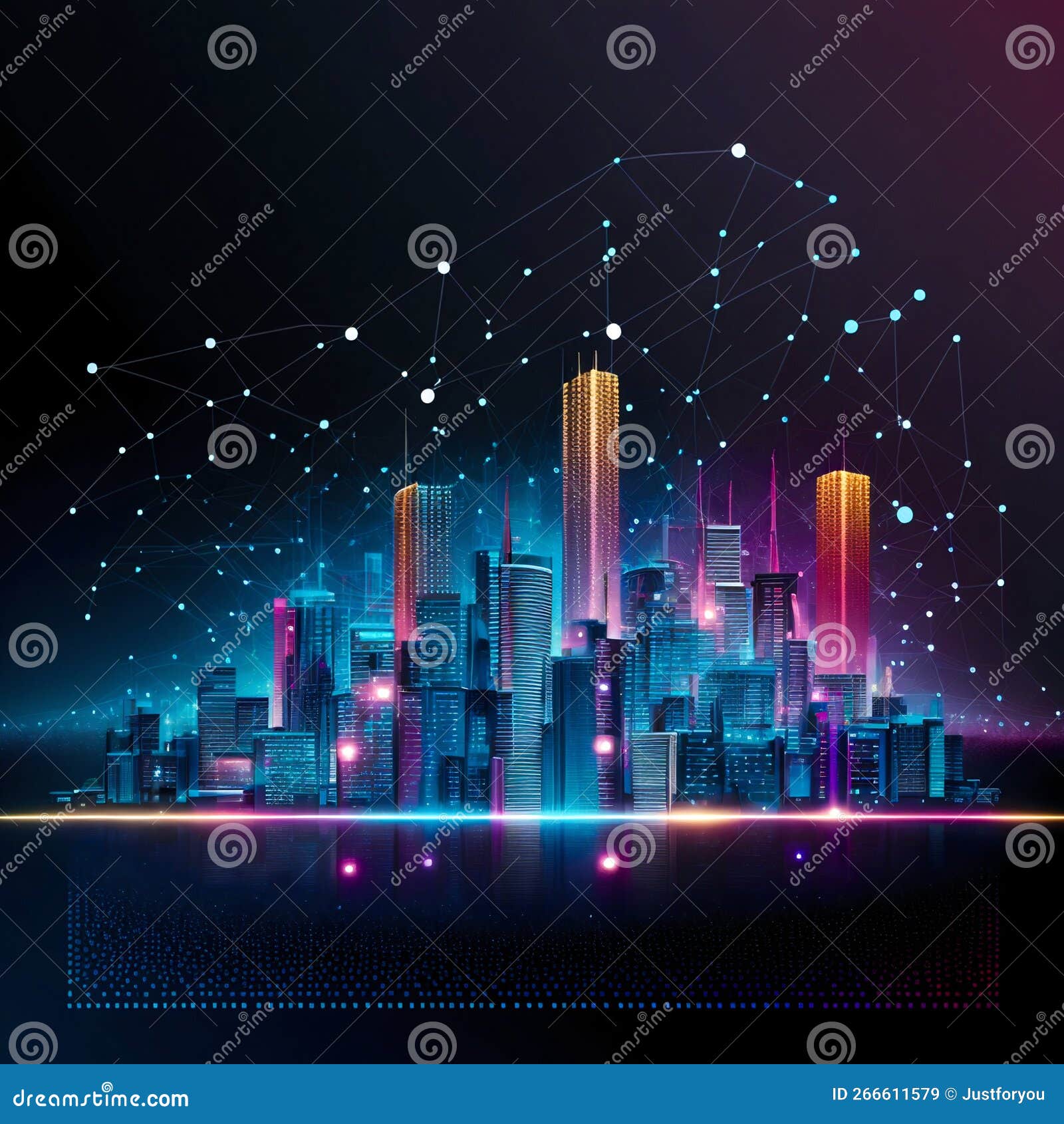 Future Technology Cyber Night City Stock Illustration - Illustration of ...