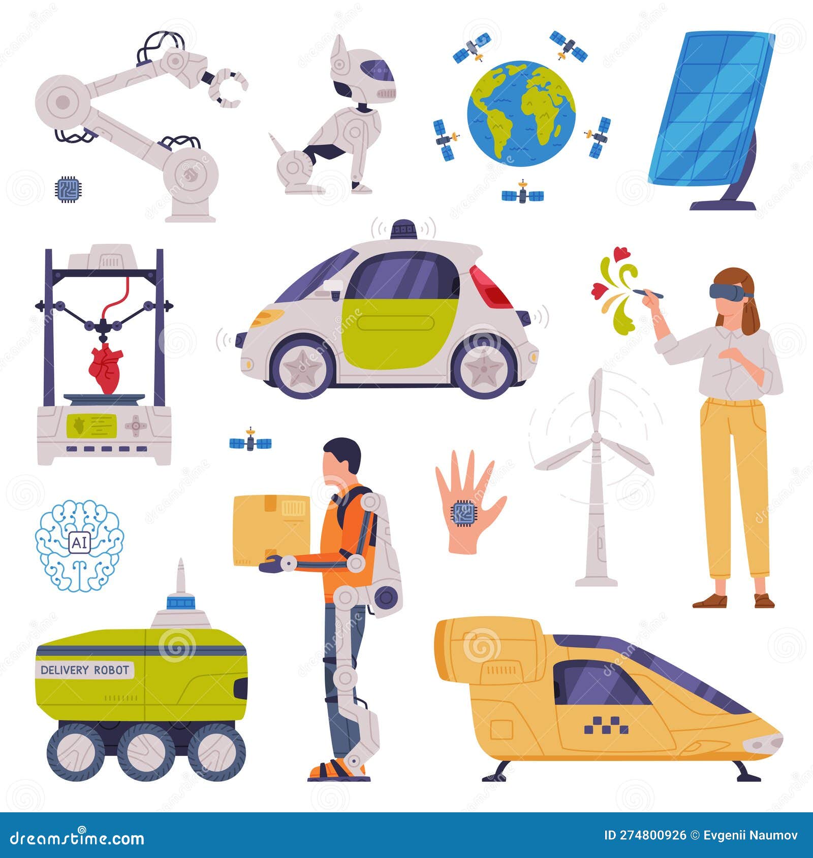 Future Technology Device with Robotic Arm, Earth Satellite, Solar Panel ...