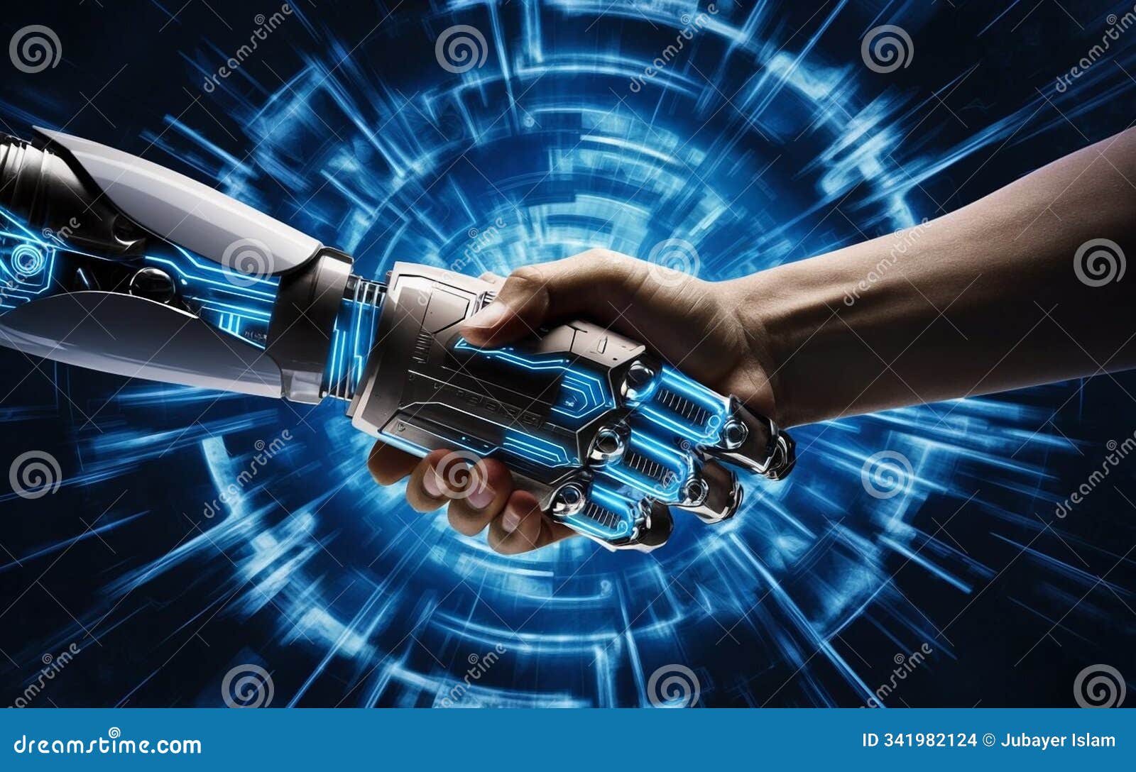 Humans and AI Shaking Hands Stock Illustration - Illustration of person ...