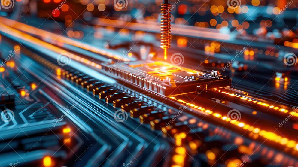 The Future of Technology a Microchip Lift Embedded in a Framework Representing Construction ...