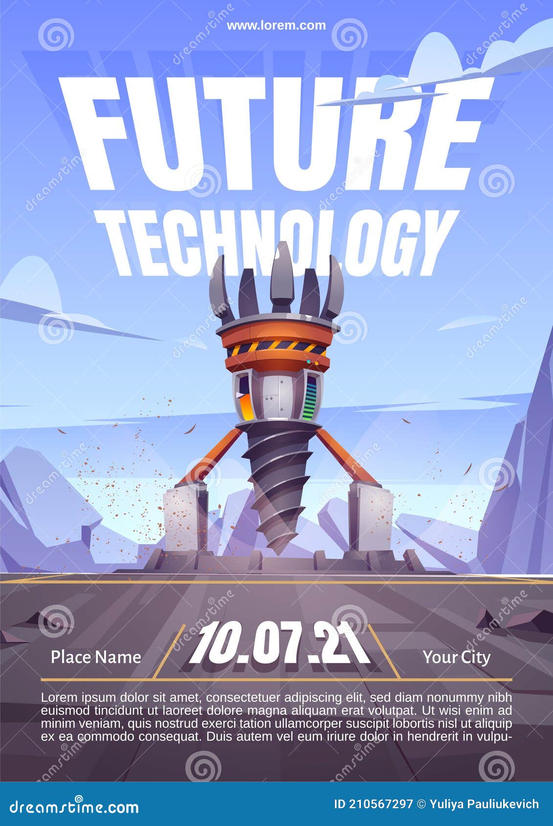 Future Technology Poster with Drilling Rig Stock Vector - Illustration ...