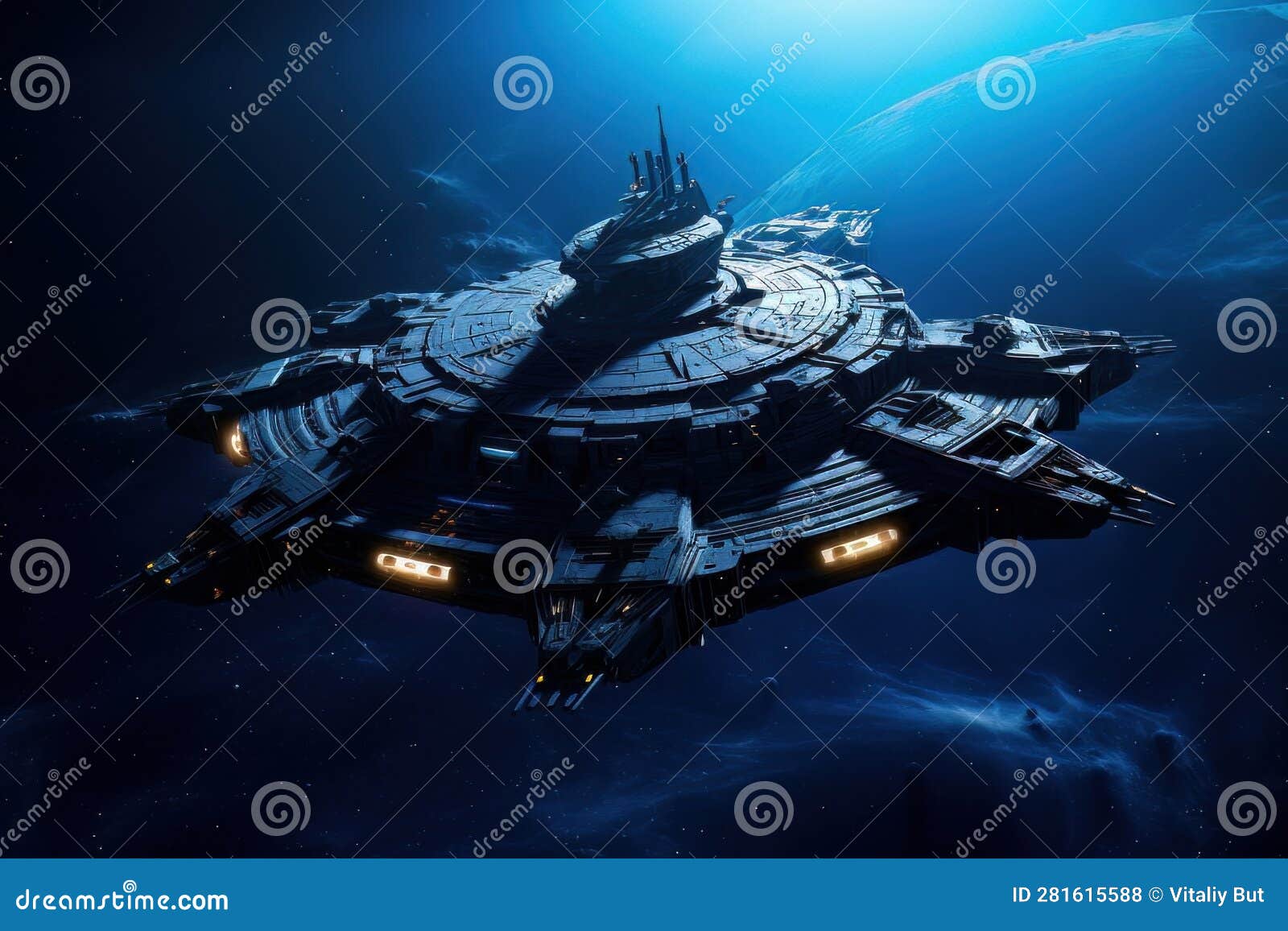 Spaceships on the Way To Deep Space. Sci-fi Futuristic Art. AI Stock ...
