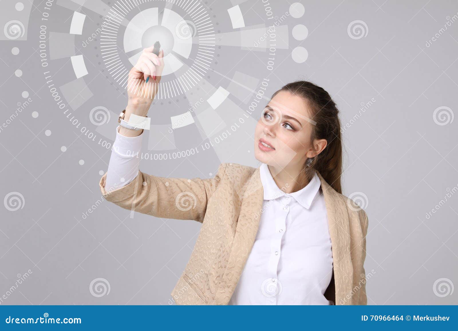 Future Technology. Woman Working with Futuristic Interface Stock Photo ...