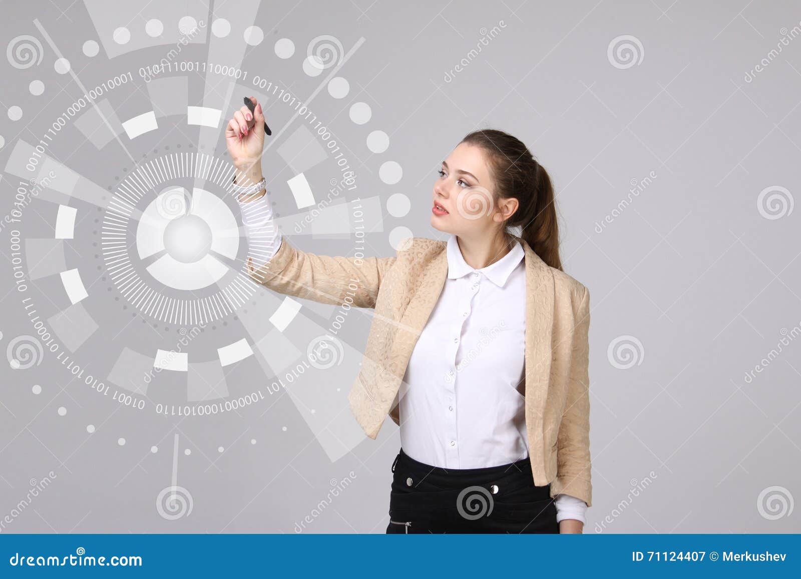 Future Technology. Woman Working with Futuristic Interface Stock Image ...