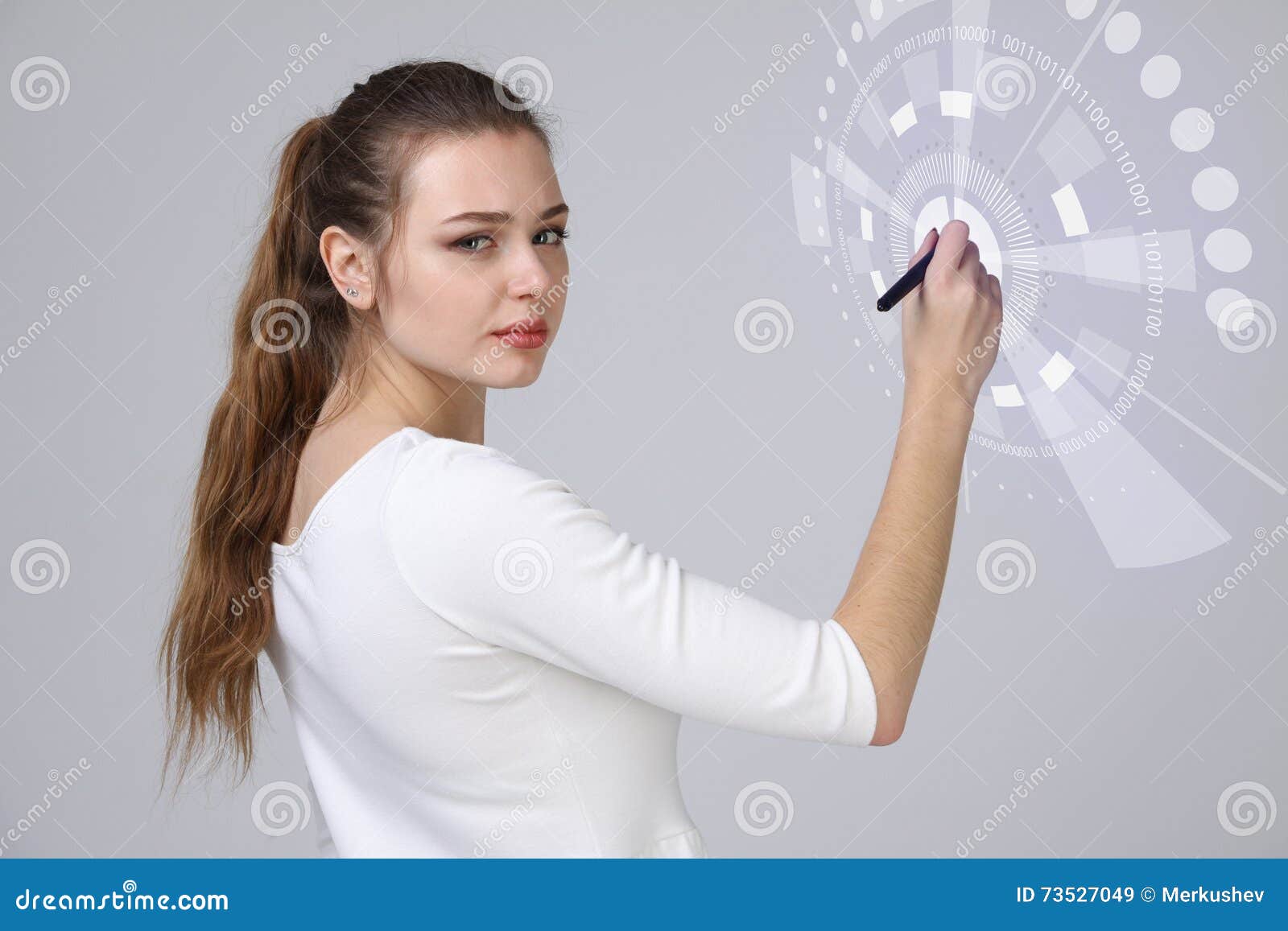 Future Technology. Woman Working with Futuristic Interface Stock Image ...