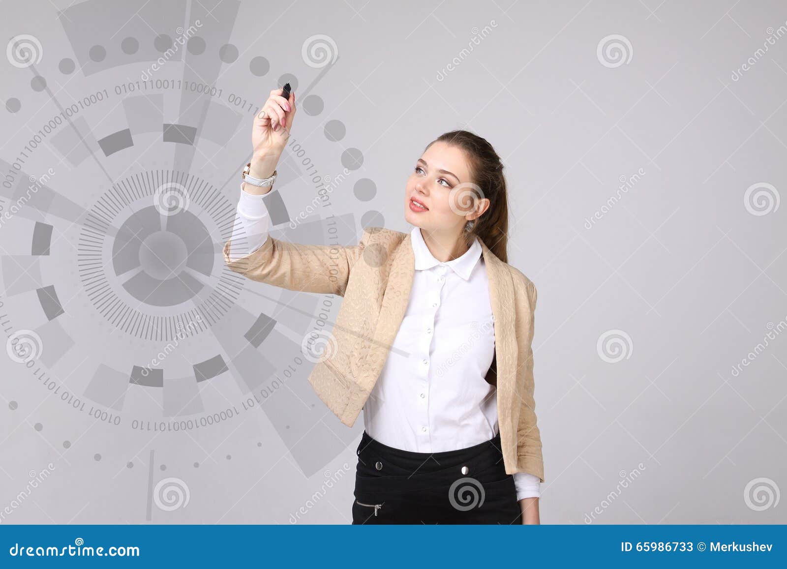 Future Technology. Woman Working with Futuristic Interface Stock Image ...