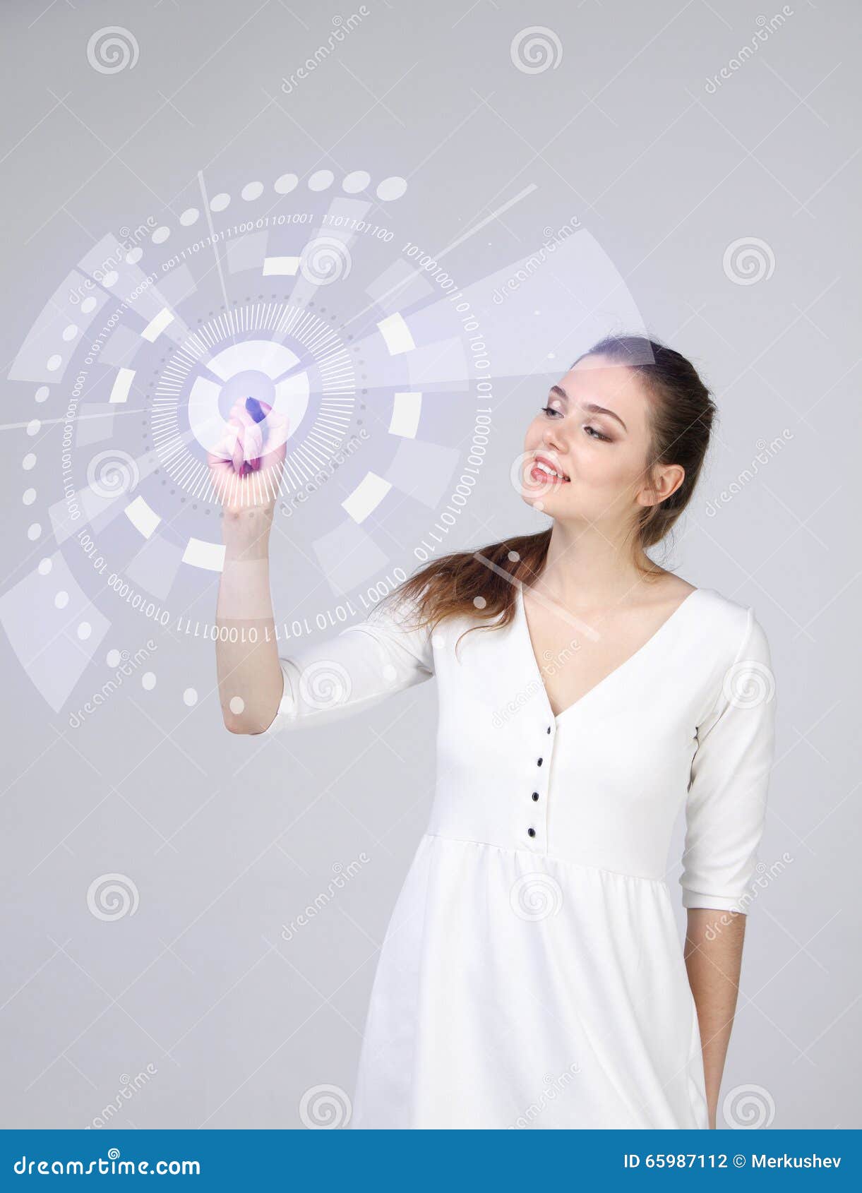 Future Technology. Woman Working with Futuristic Interface Stock Photo ...