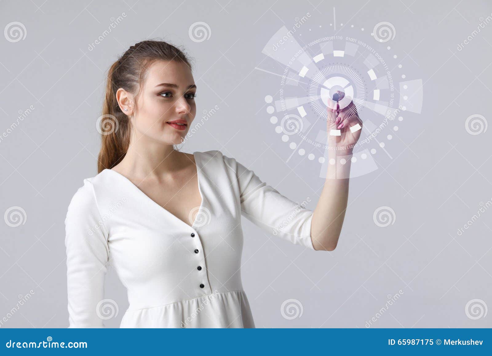 Future Technology. Woman Working with Futuristic Interface Stock Image ...