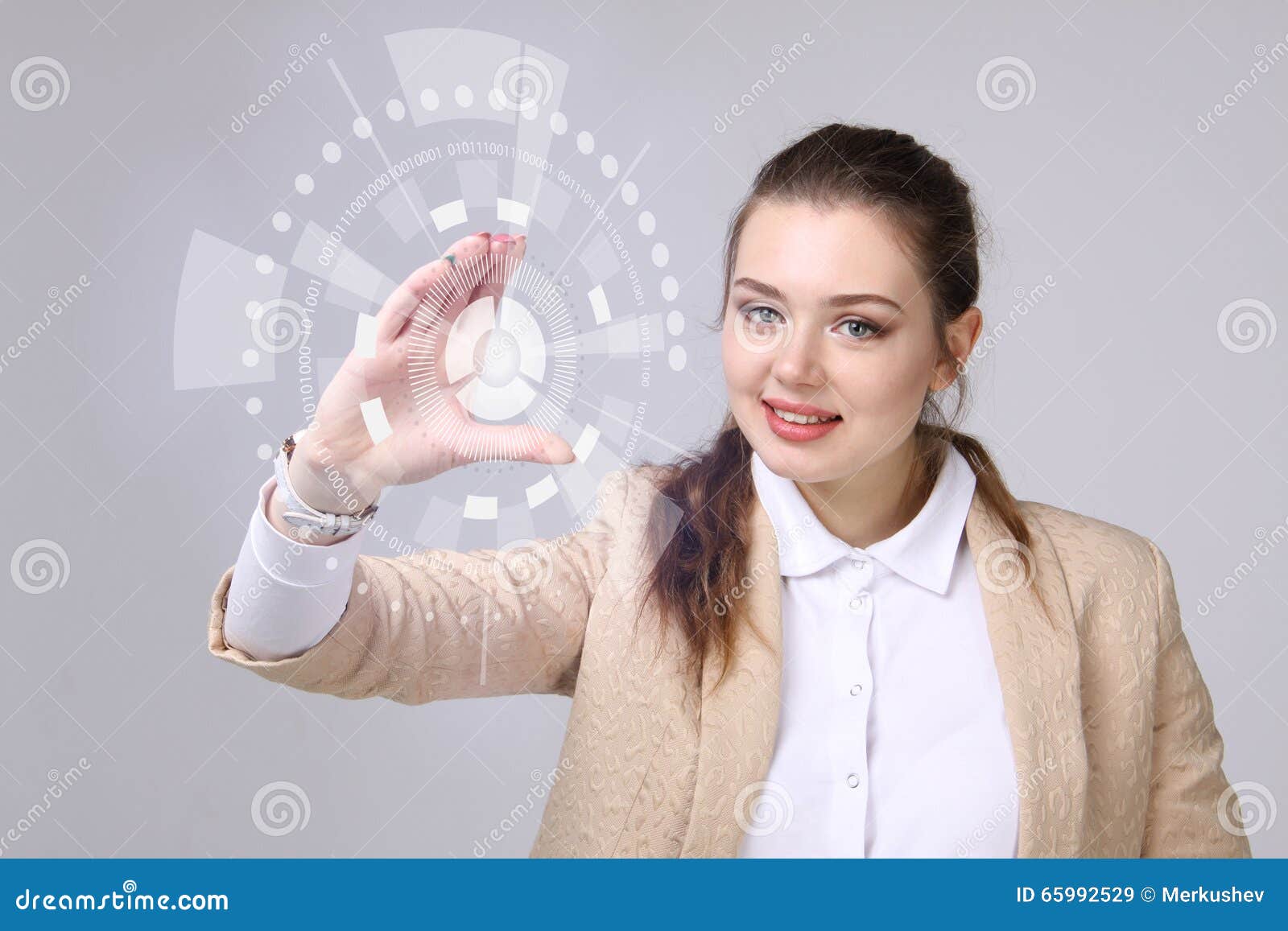 Future Technology. Woman Working with Futuristic Interface Stock Image ...