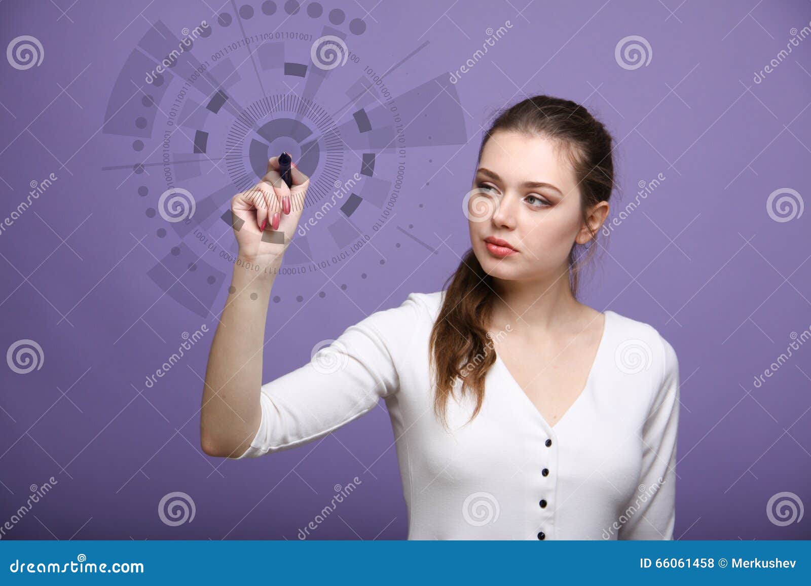 Future Technology. Woman Working with Futuristic Interface Stock Photo ...