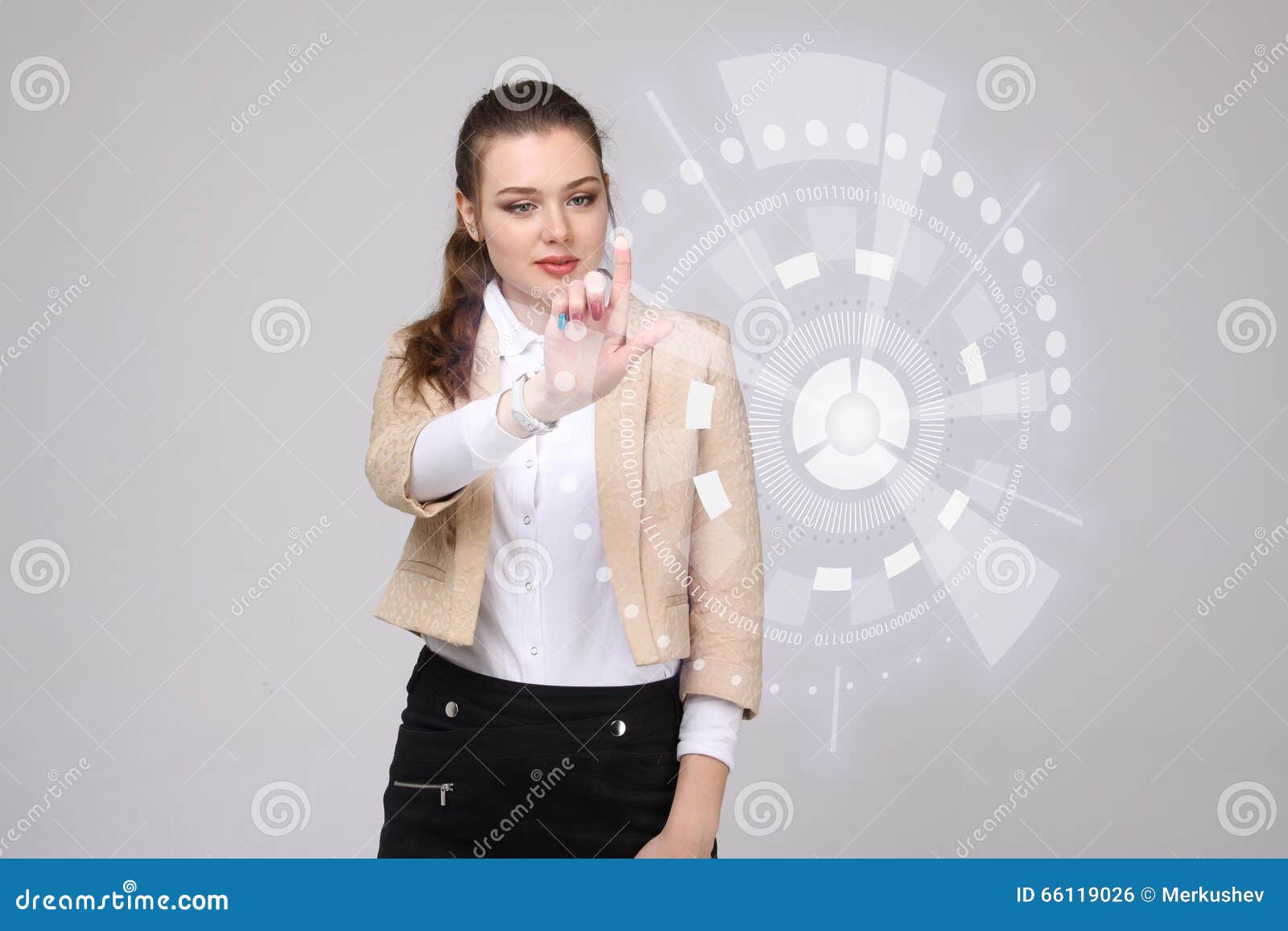 Future Technology. Woman Working with Futuristic Interface Stock Photo ...