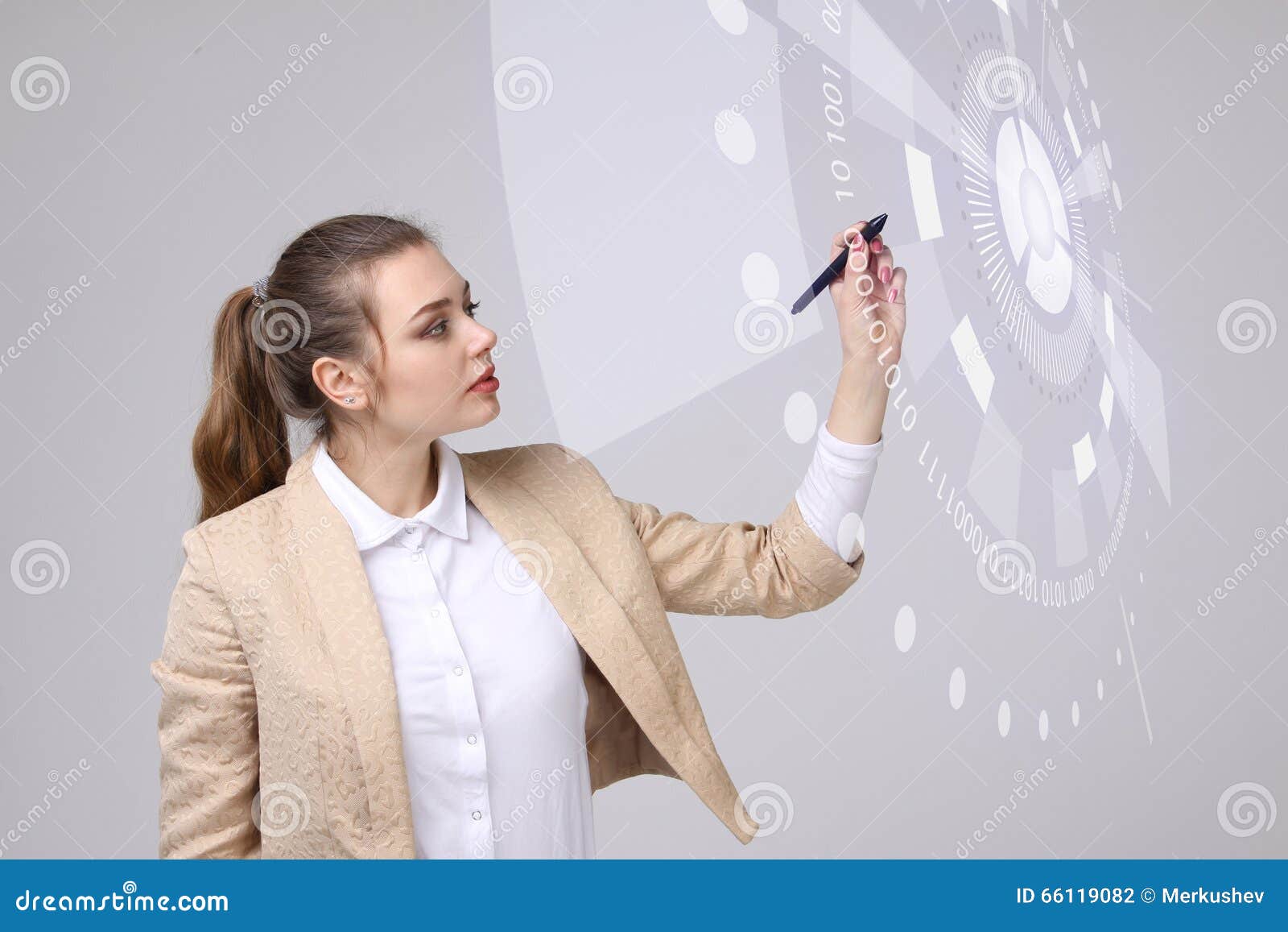 Future Technology. Woman Working with Futuristic Interface Stock Photo ...
