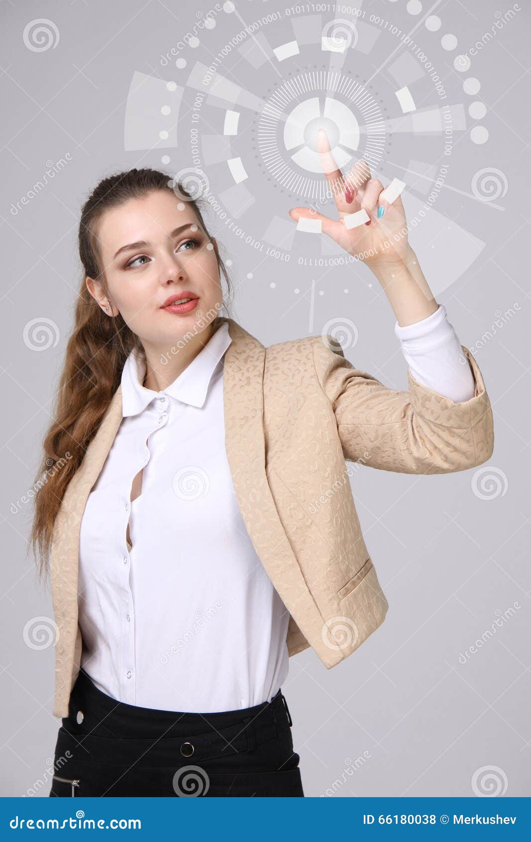 Future Technology. Woman Working with Futuristic Interface Stock Photo ...