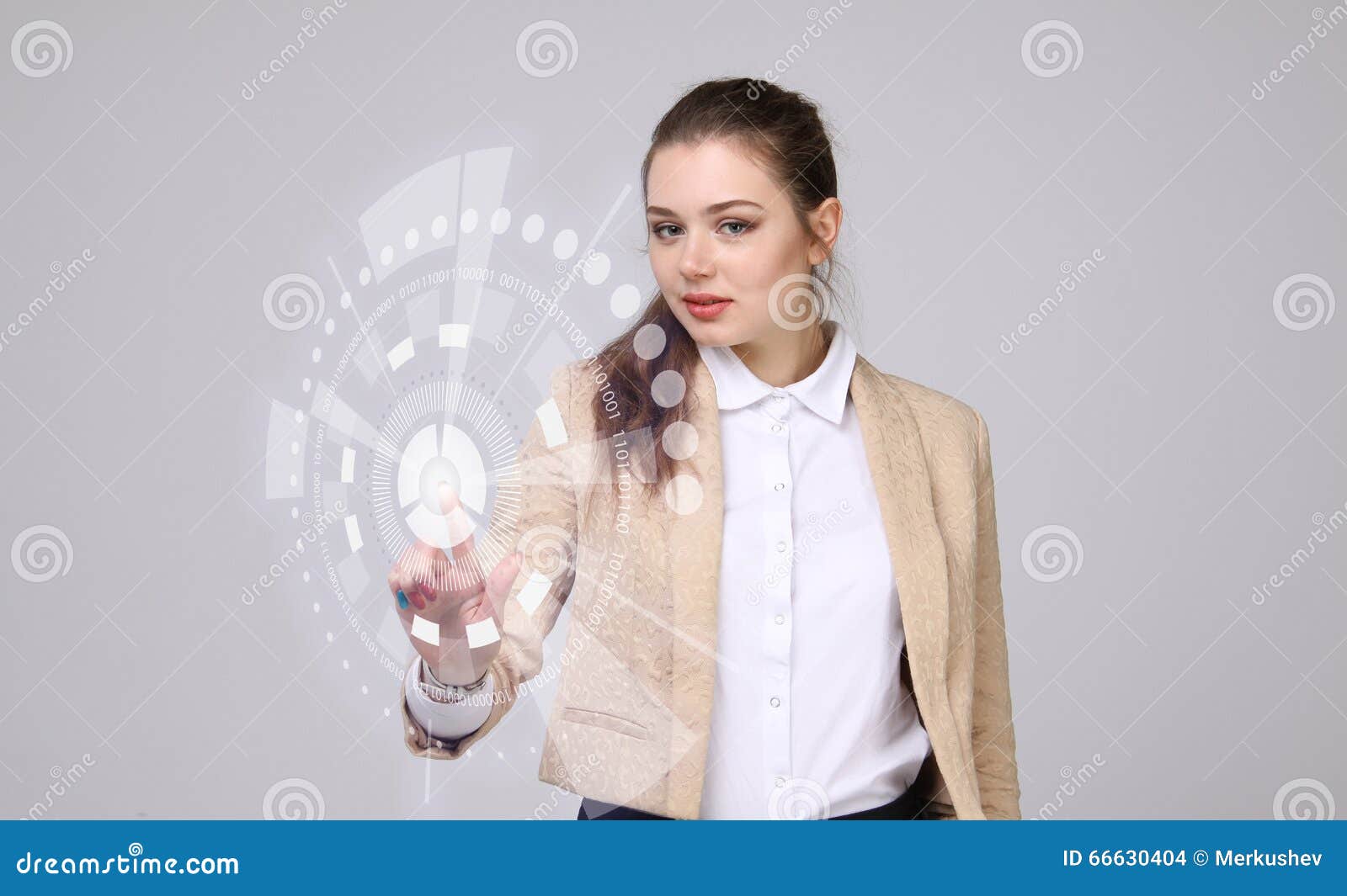 Future Technology. Woman Working with Futuristic Interface Stock Photo ...