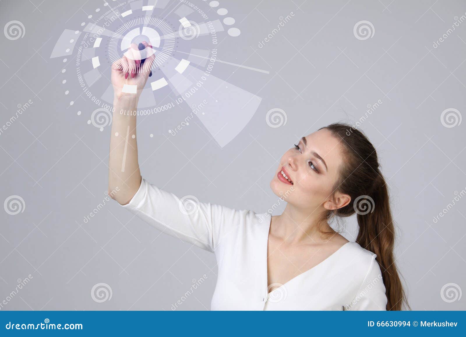 Future Technology. Woman Working with Futuristic Interface Stock Photo ...