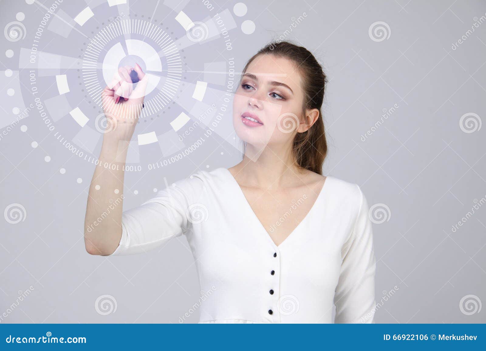 Future Technology. Woman Working with Futuristic Interface Stock Photo ...