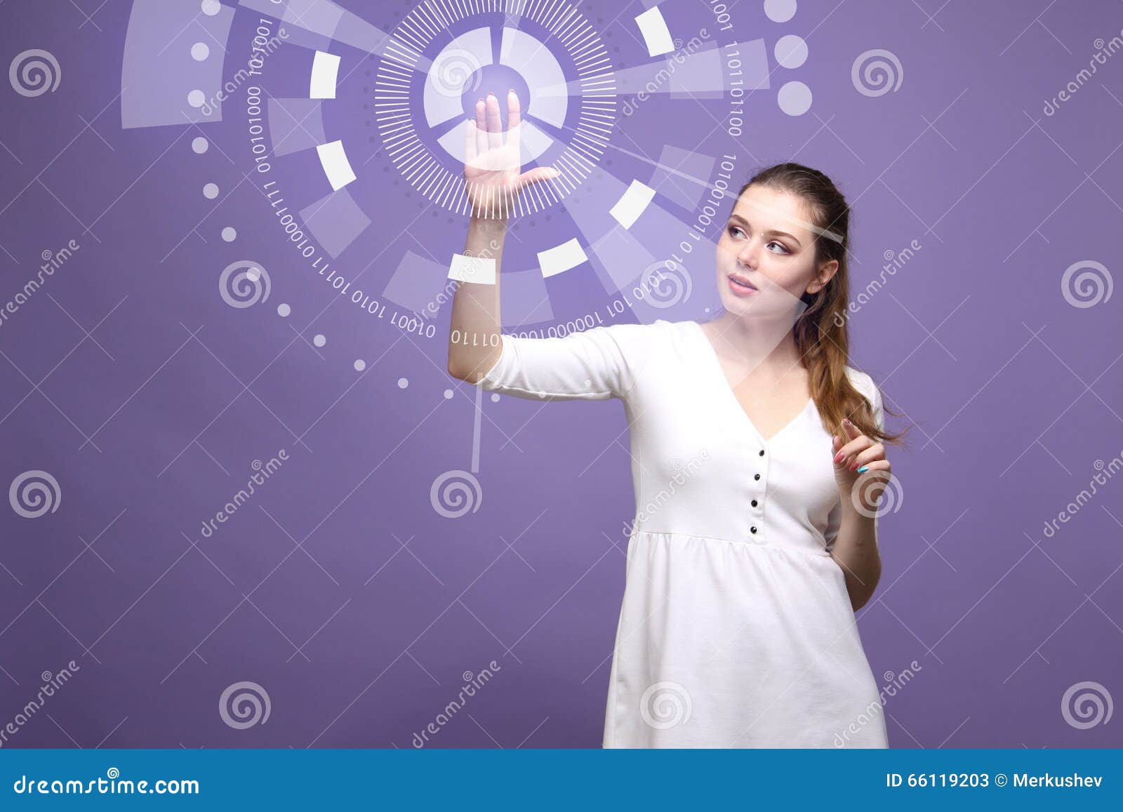 Future Technology. Woman Working with Futuristic Interface Stock Image ...