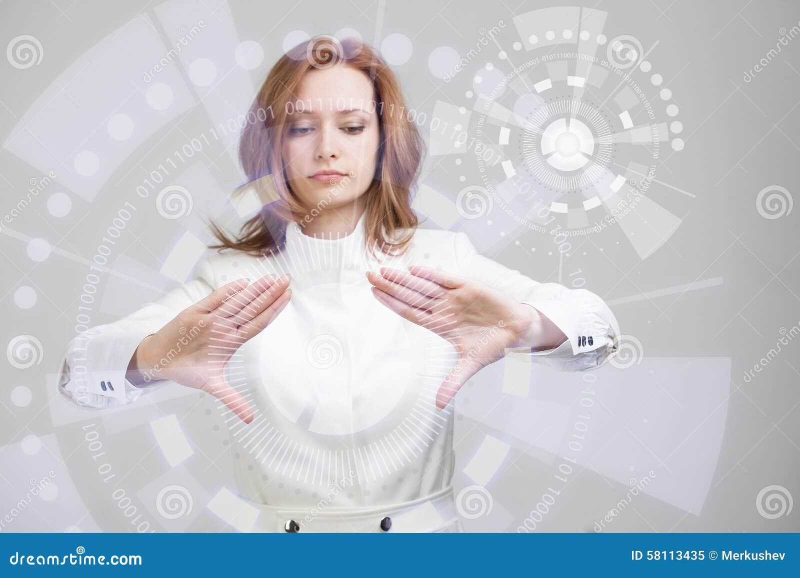 Future Technology. Woman Working with Futuristic Stock Image - Image of ...