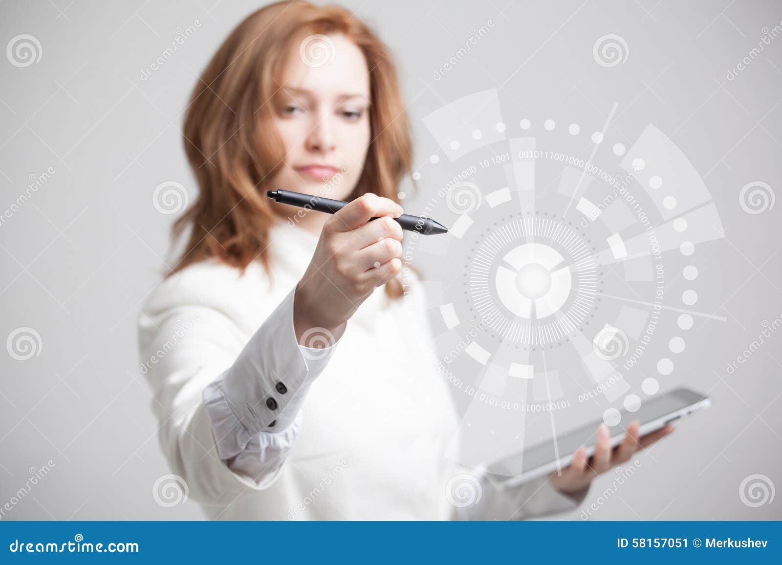 Future Technology. Woman Working with Futuristic Stock Image - Image of ...