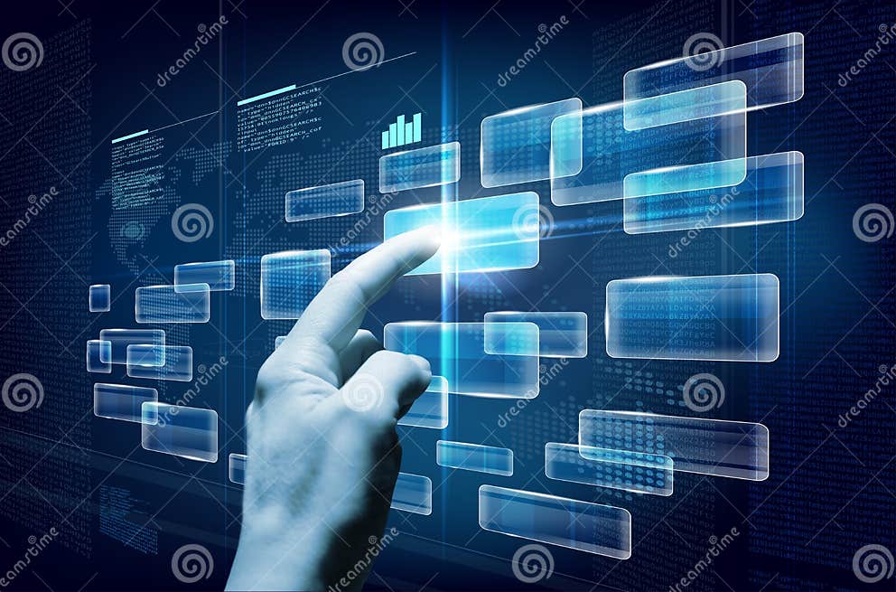 Future Touchscreen Interface with Hand Stock Illustration ...